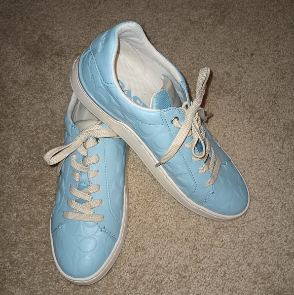 Coach | Shoes | Coach Light Blue Leather Sneakers 85 | Poshmark